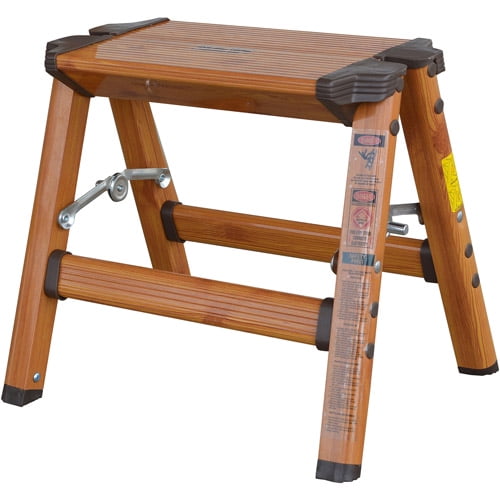 AmeriHome Lightweight Aluminum 1-Step Ladder with Faux Wood Finish ...