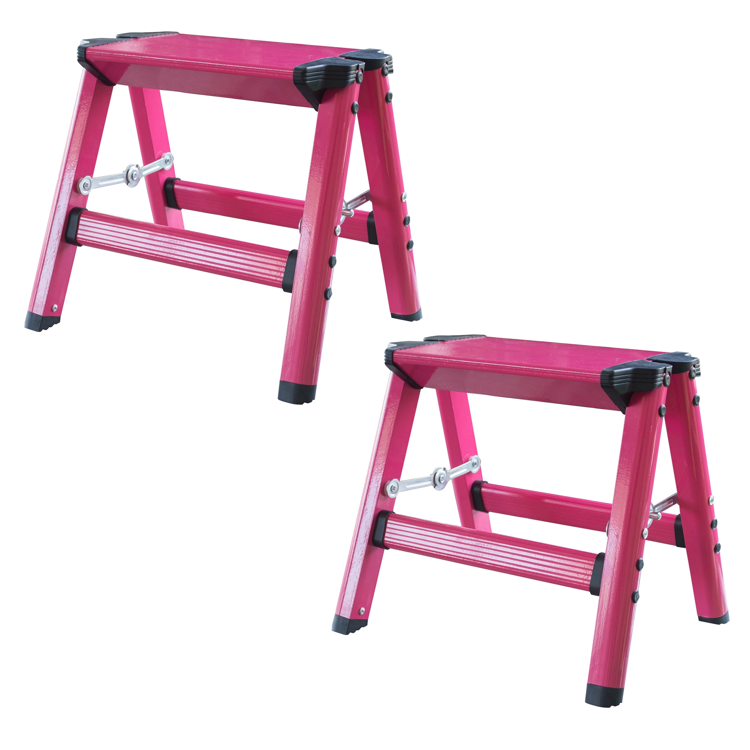 Lightweight Single Step Aluminum Step Stool 2 Piece Set - Bright Pink ...