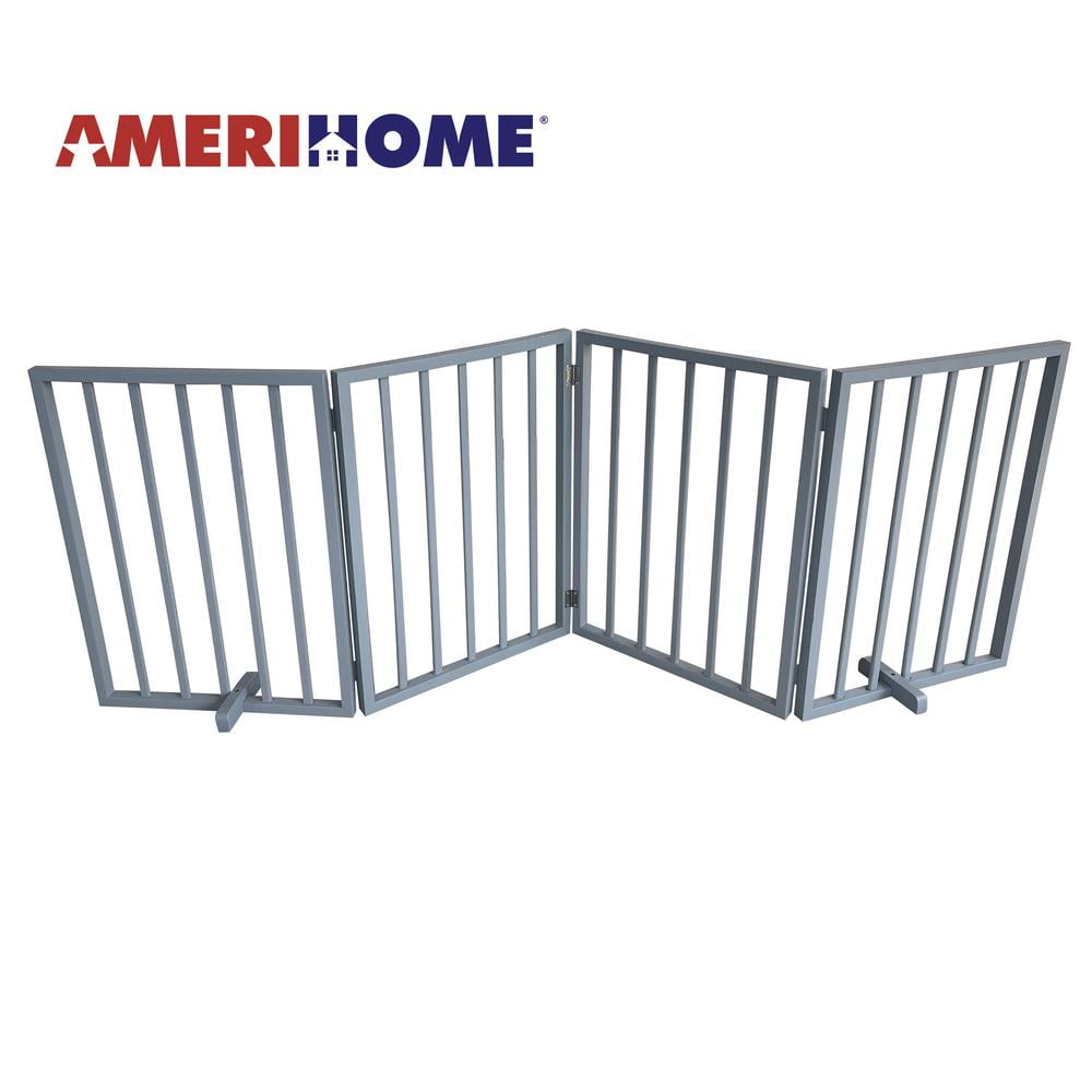 AmeriHome 72 inch Freestanding 4-Panel Folding Wood Pet Gate - Grey ...