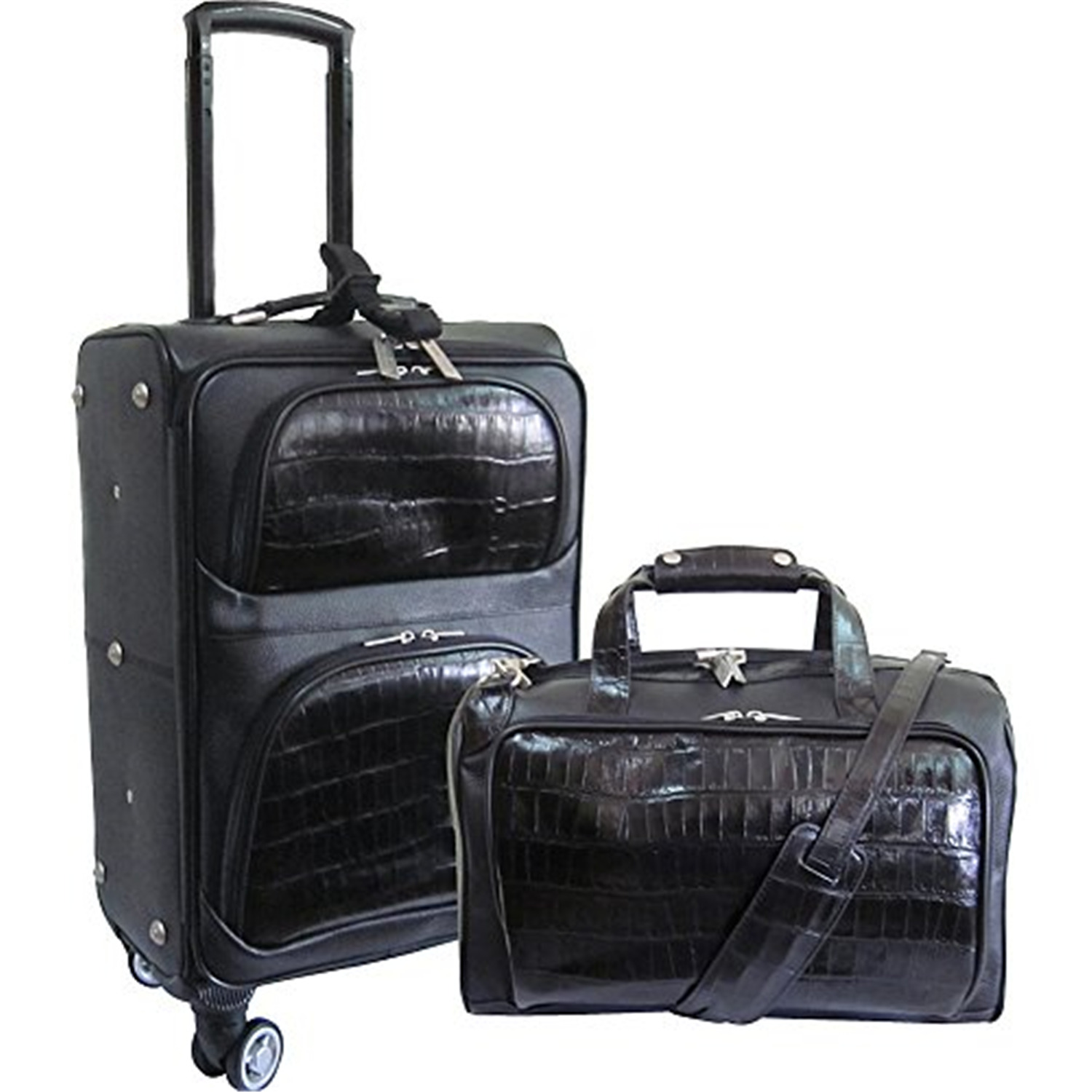 AmeriLeather 8702-0 Two-Tone Leather Traveler Set on Spinner Wheels ...