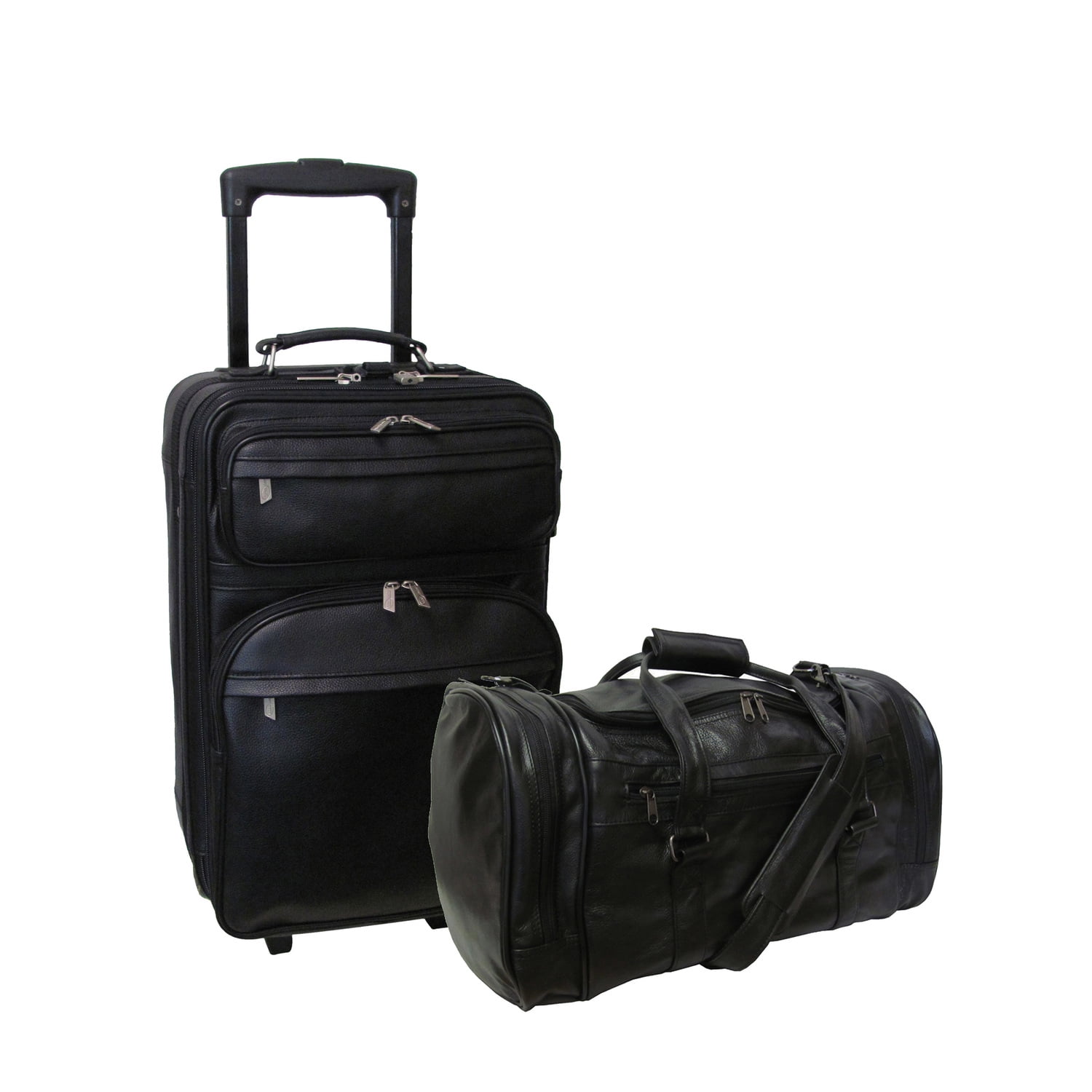 AmeriLeather 8002-0 Leather Luggage Set, Black - 2 Piece - Walmart.com