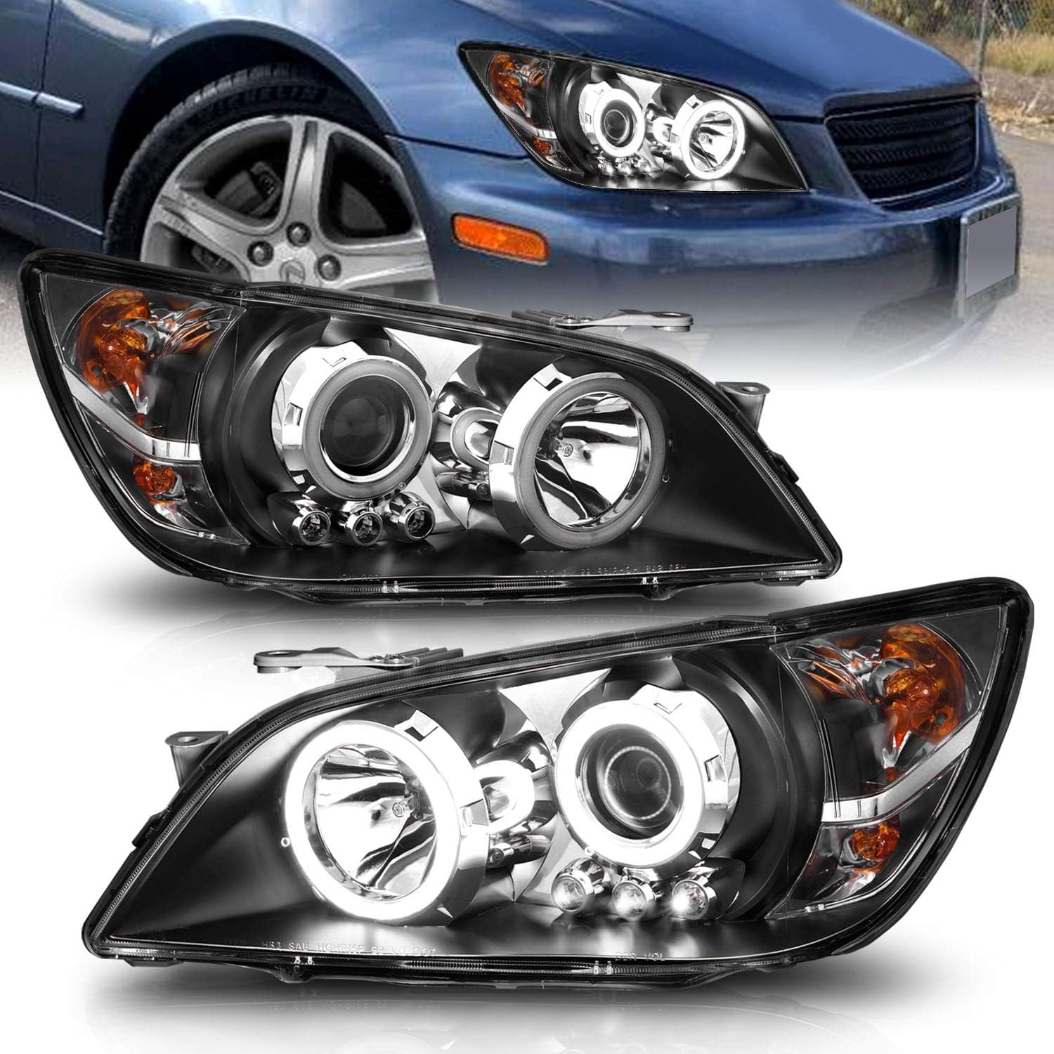 AmeriLite Black Projector Headlights Pair Xtreme LED Halo For 2001-2005 ...