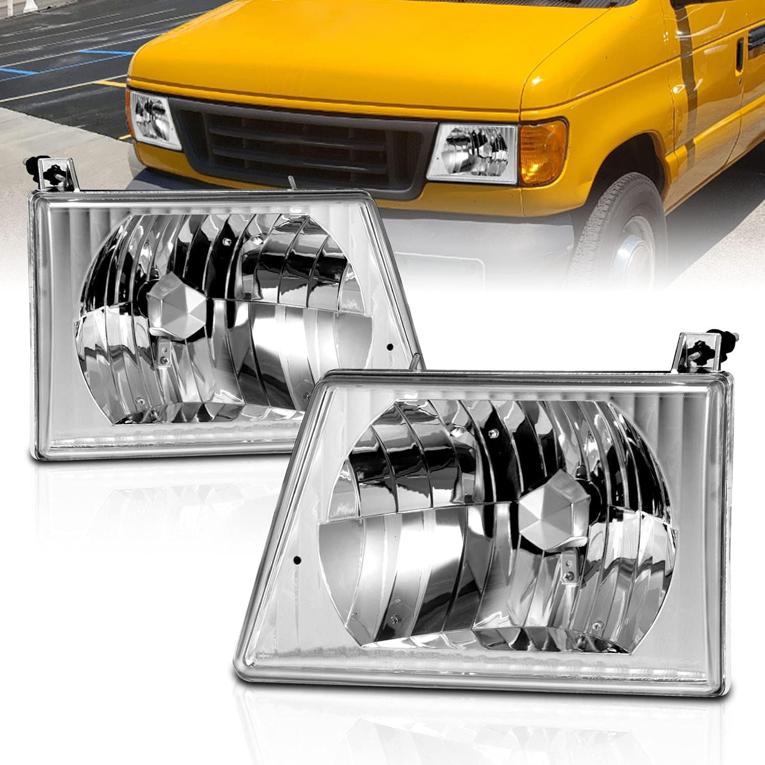 AmeriLite Van Crystal Headlights for Ford Econoline - Passenger and ...