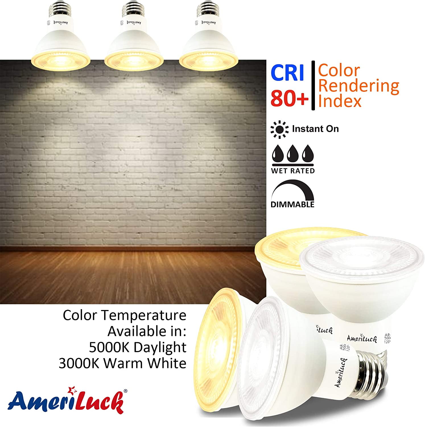 AmeriLuck PAR20 LED Light Bulbs, Dimmable Spot Light 40deg. Beam Angle ...