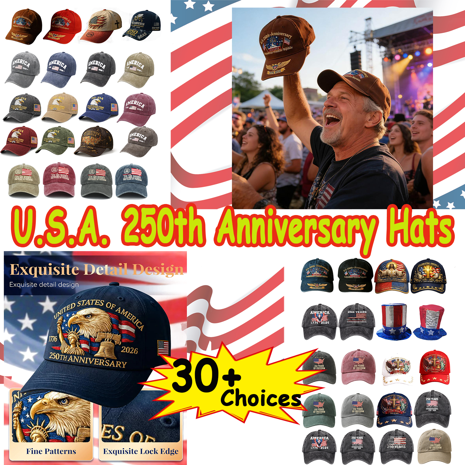 Americ250 Years Commemorative Hat, 250th Anniversary Independence Day ...