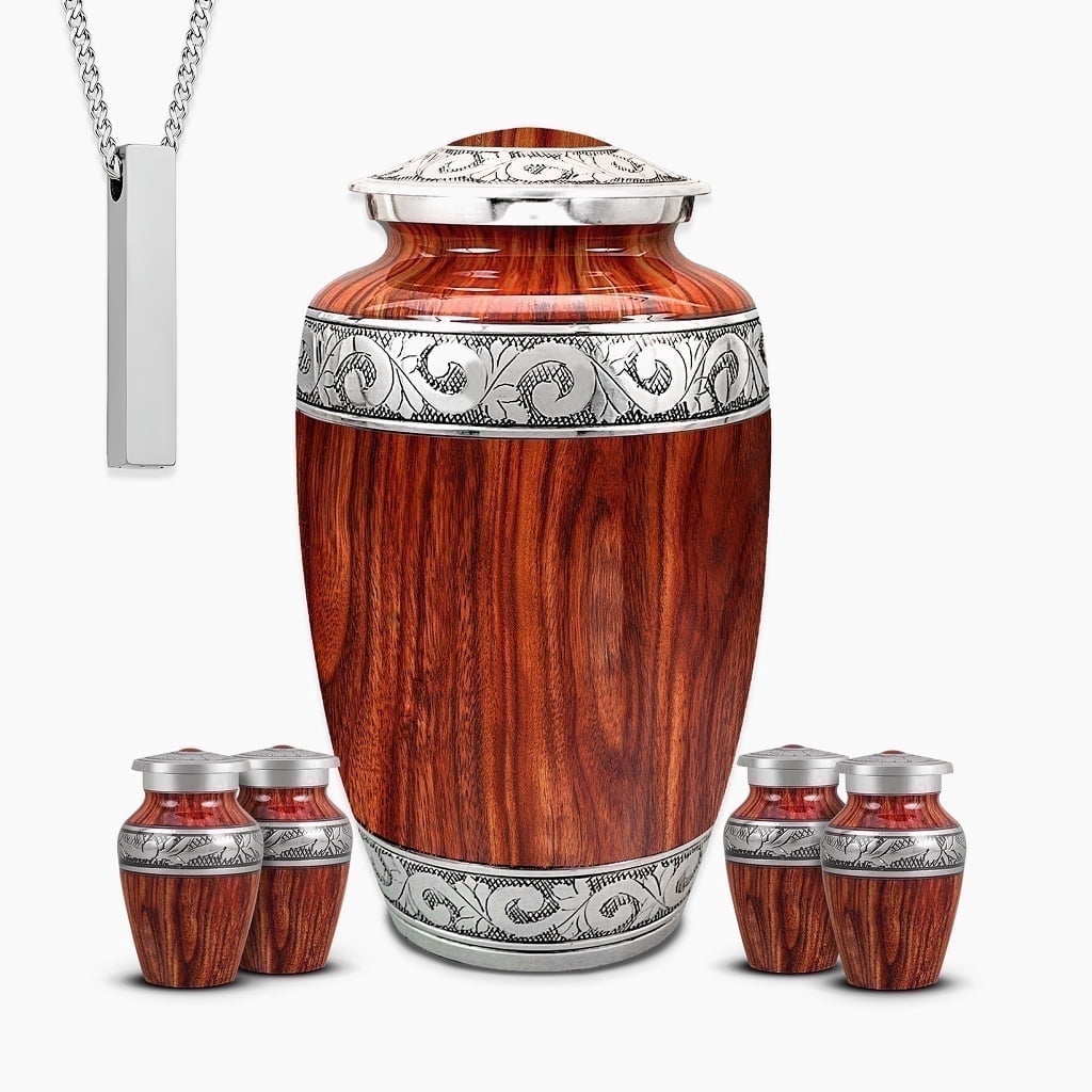 Set of 6 Wooden Cremation Urns for Human Ashes – 1 Large Adult Urn, 4 ...