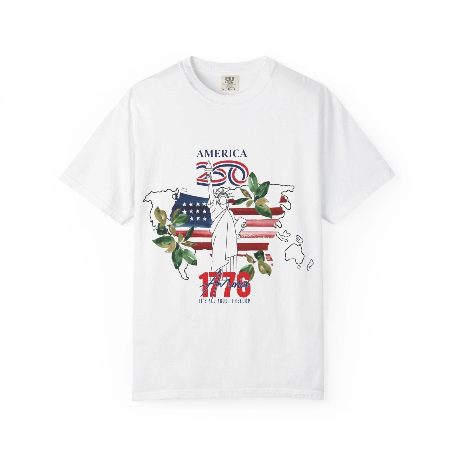 America 1776 Statue of Liberty Map T-Shirt | Patriotic Flag Design ...