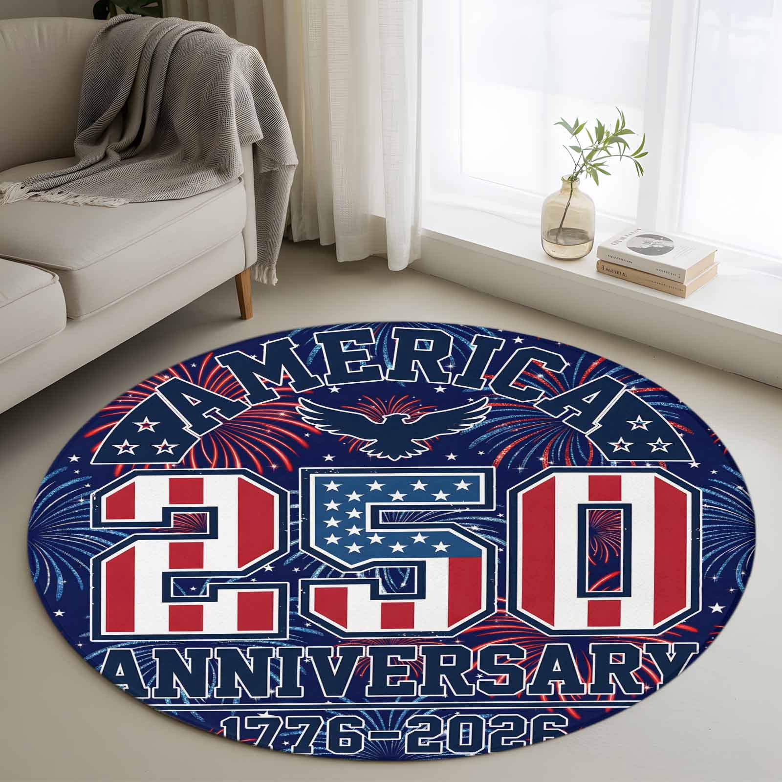 America 250 Anniversary Round Rug 4Ft Independence Day Eagle Firework ...