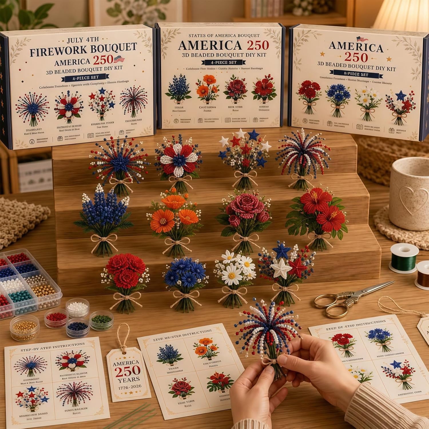 America 250 Beaded Bouquet DIY Kit – Edition Patriotic Craft Collection ...