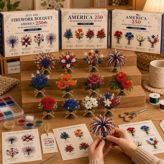 America 250 Beaded Bouquet DIY Kit – Edition Patriotic Craft Collection ...