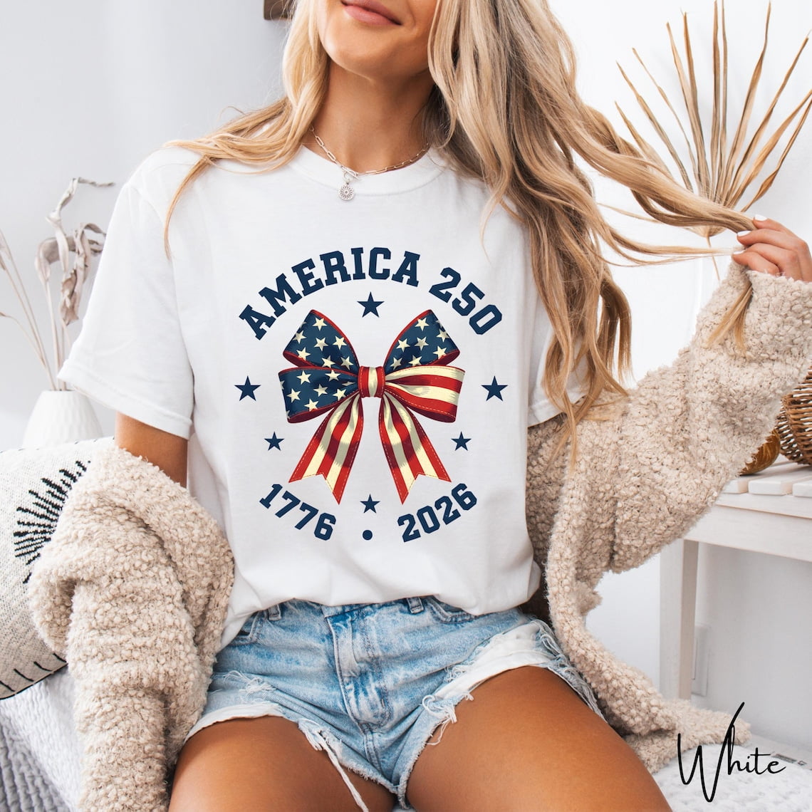 America 250 Bow Graphic T-Shirt, Patriotic USA Comfort Colors Tee, 250 ...