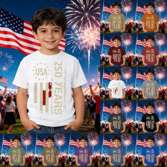 America 250 Boys Patriotic Independence Day Classic Short Sleeve ...