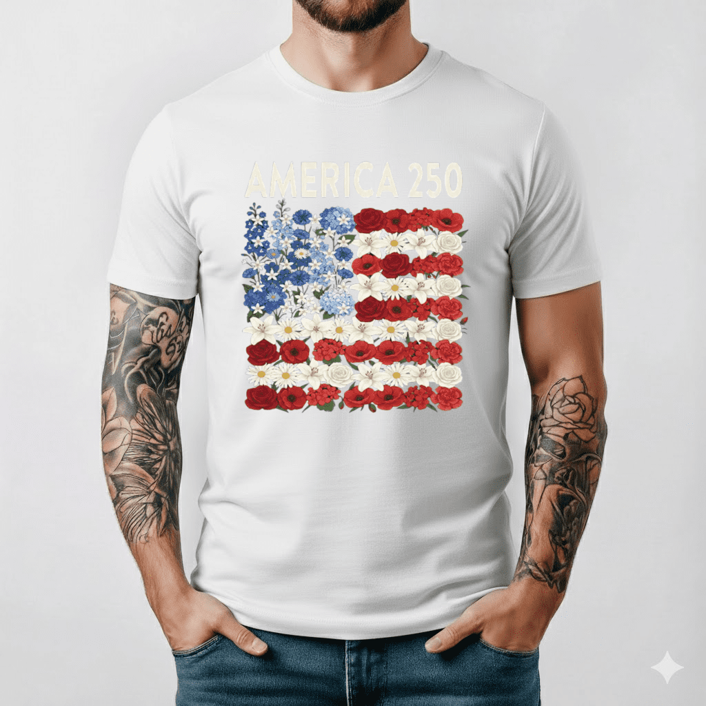 America 250 Floral Flag Patriotic USA 1776 2026 Independence Day Flower ...
