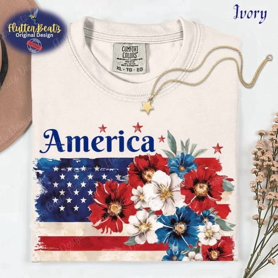 America 250 Floral Shirt 1776-2026 Cottagecore American Flag Wildflower ...