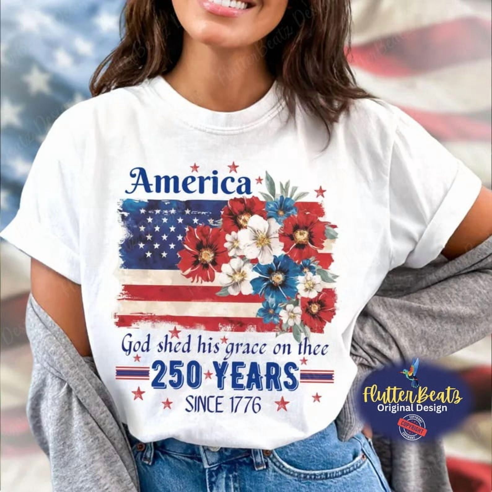 America 250 Floral Shirt 1776-2026 Cottagecore American Flag Wildflower ...
