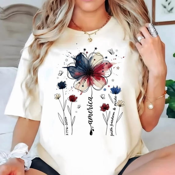 America 250 Floral Shirt | 1776-2026 Wildflower Patriotic Tee | Boho ...