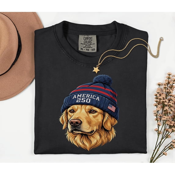 America 250 Golden Retriever Shirt Patriotic Dog Tee Usa Beanie 1776 ...