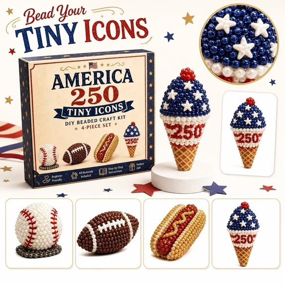 America 250 Handmade Bead Art Set - 3D Beaded Patriotic Craft Kit for ...