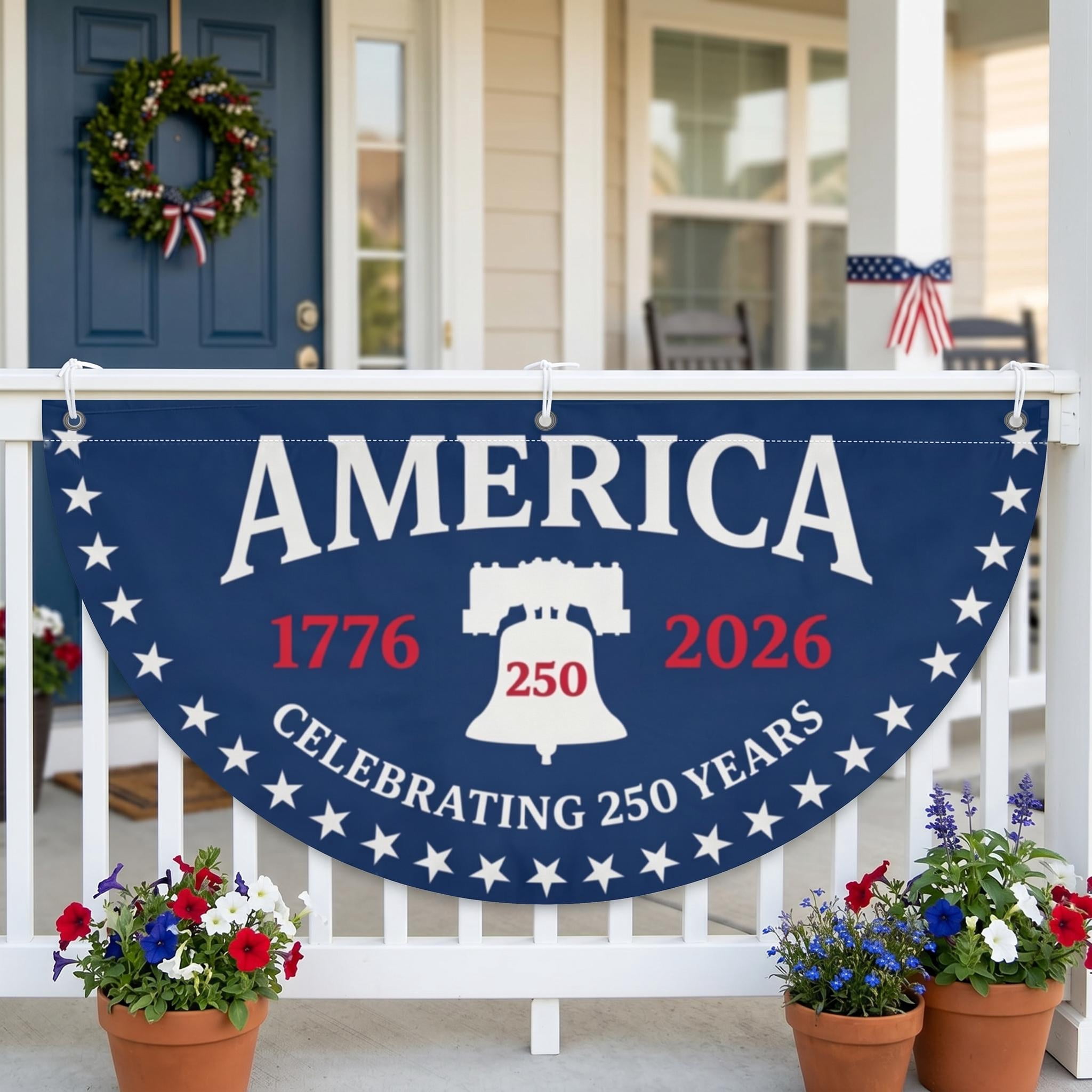 America 250 Liberty Bell Bunting Flag 1776-2026 Navy Star Porch Decor ...