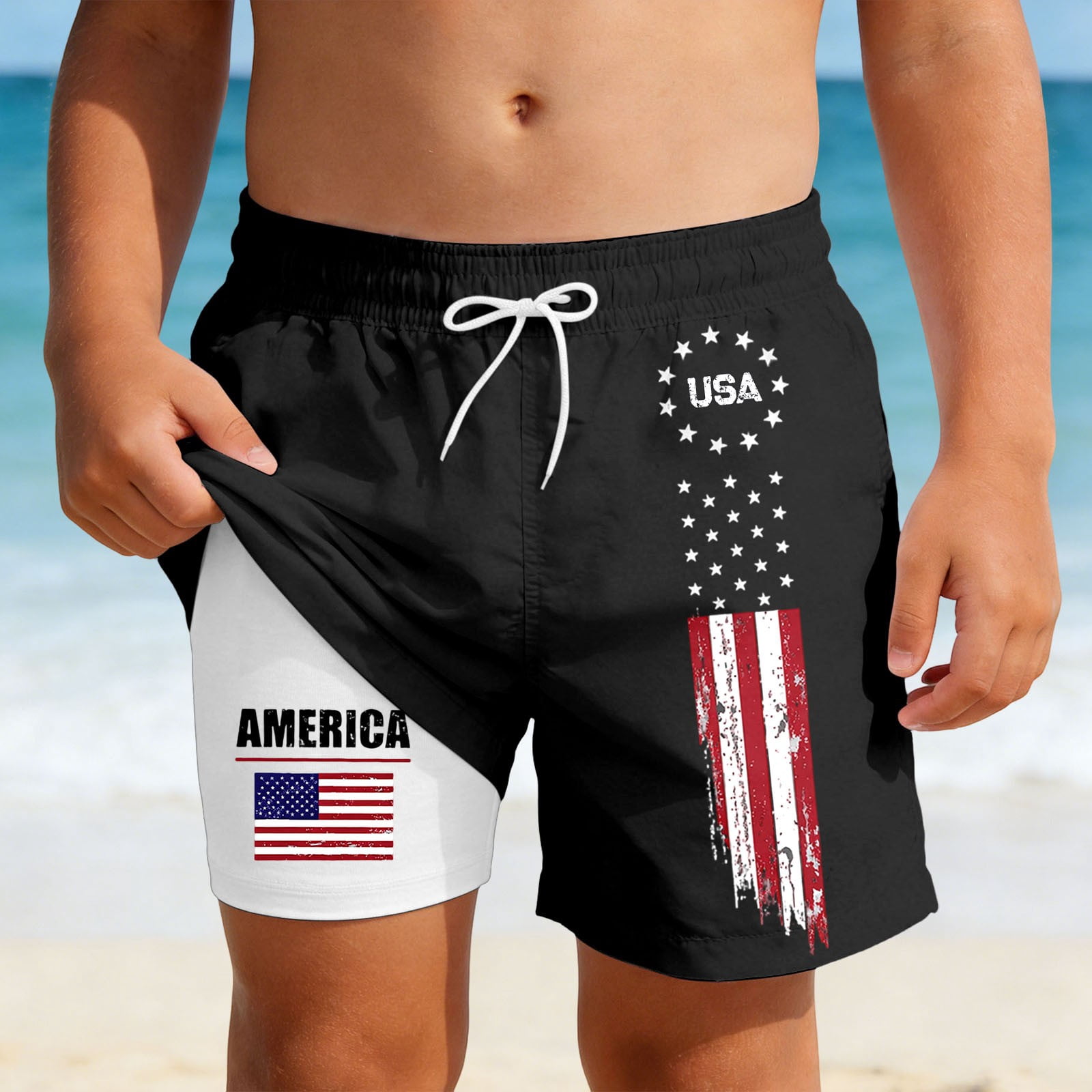 America 250 Merchandise Boys Independence Day Print Swim Trunks with ...