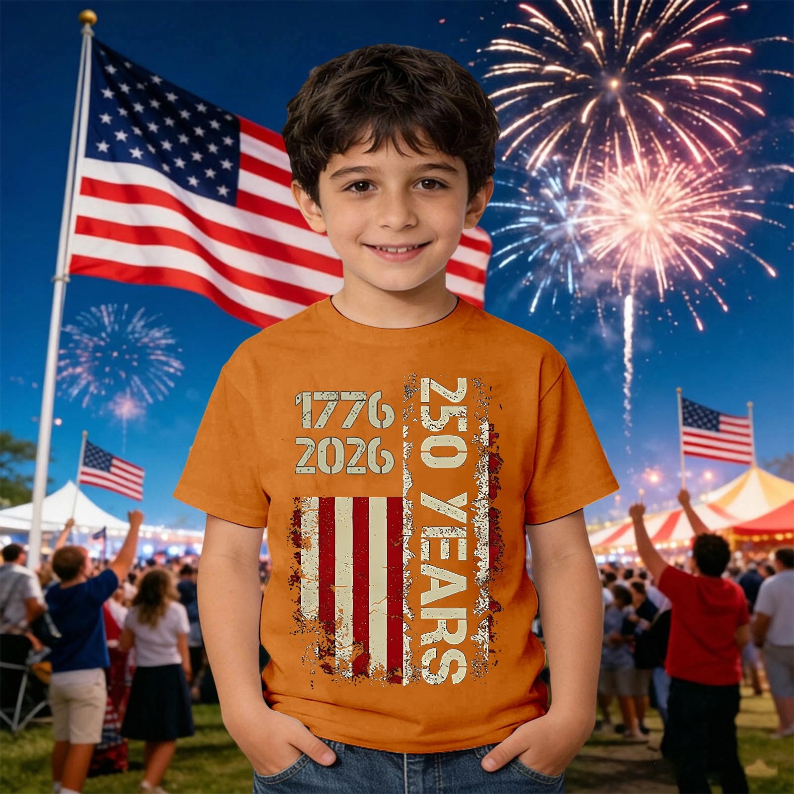 America 250 Merchandise Boys Short Sleeve Crewneck Independence Day ...