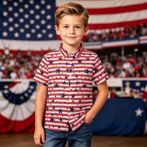 America 250 Merchandise Kids Festive Button 4Th July Print Collared ...