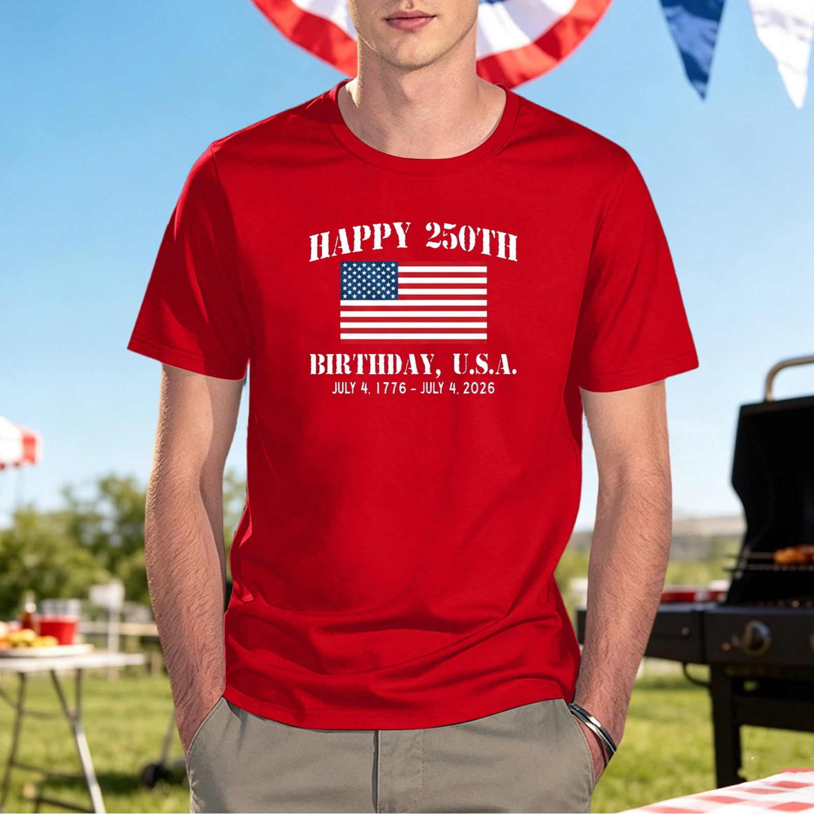 America 250 Merchandise Mens Short Sleeve Crewneck Patriotic Graphic ...