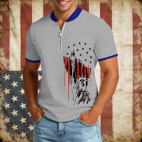 America 250 Merchandise Mens Short Sleeve Half-Zip Patriotic Graphic ...
