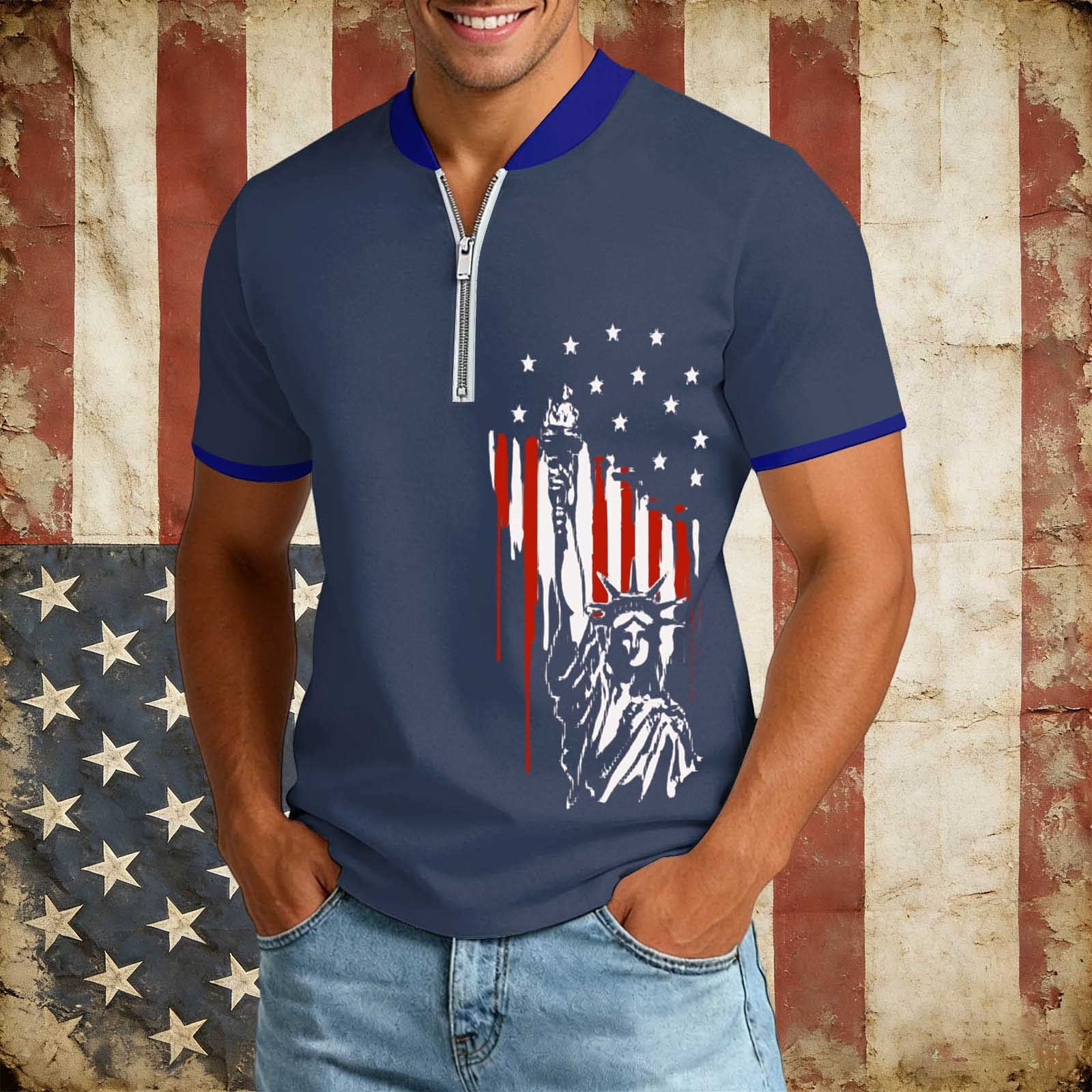 America 250 Merchandise Mens Short Sleeve Half-Zip Patriotic Graphic ...