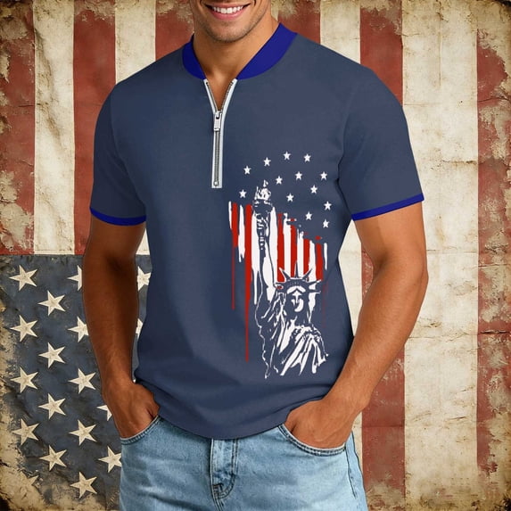 America 250 Merchandise Mens Short Sleeve Half-Zip Patriotic Graphic ...