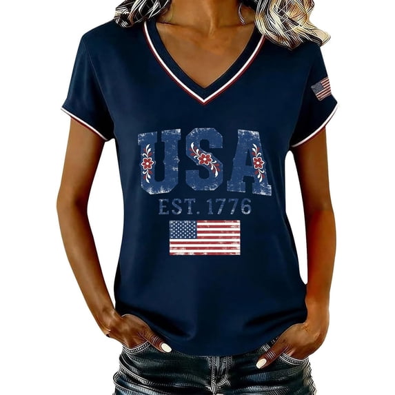 America 250 Merchandise Women Short Sleeve V Neck 250th Graphic Tee ...