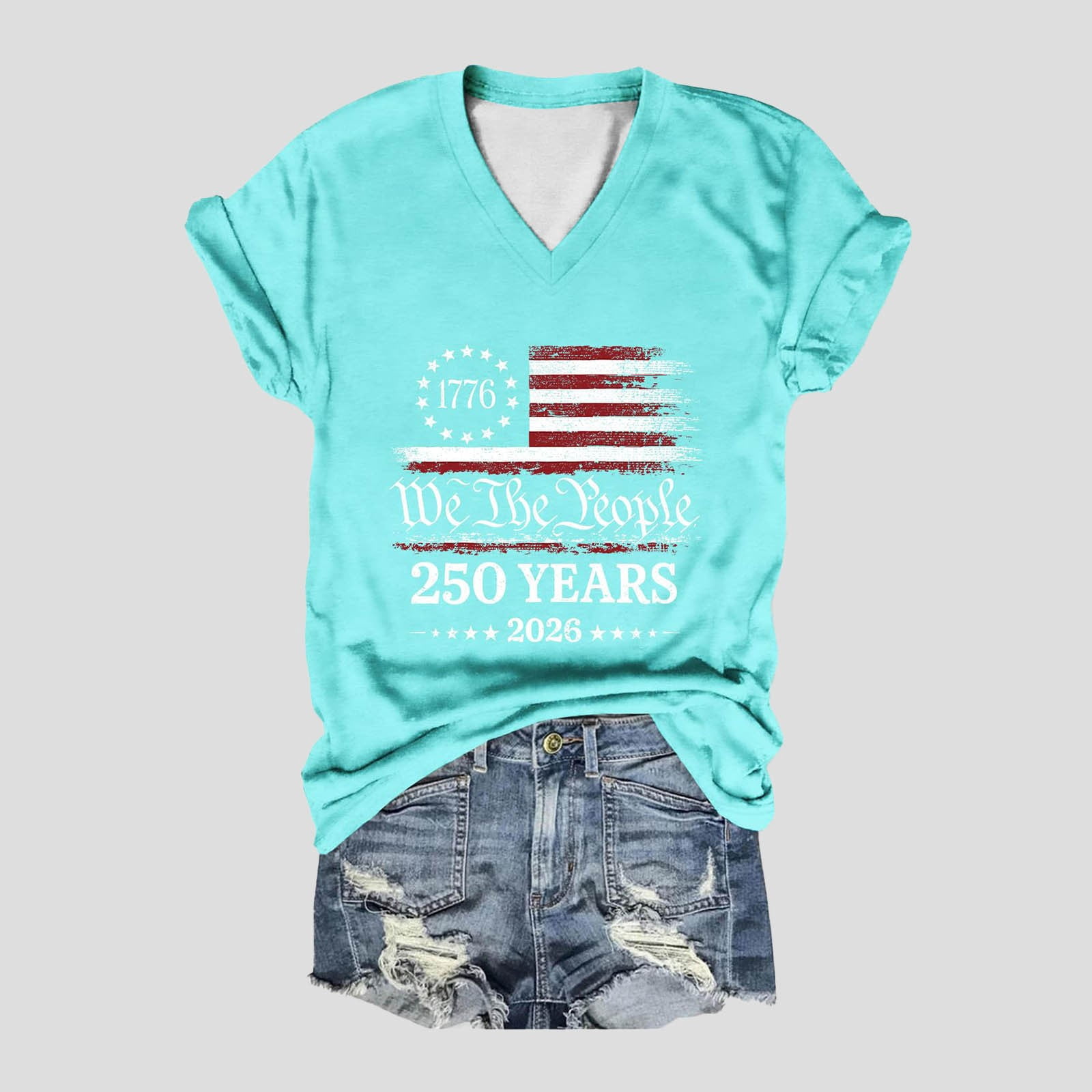 America 250 Merchandise Women Short Sleeve V Neck Patriotic Graphic Tee ...