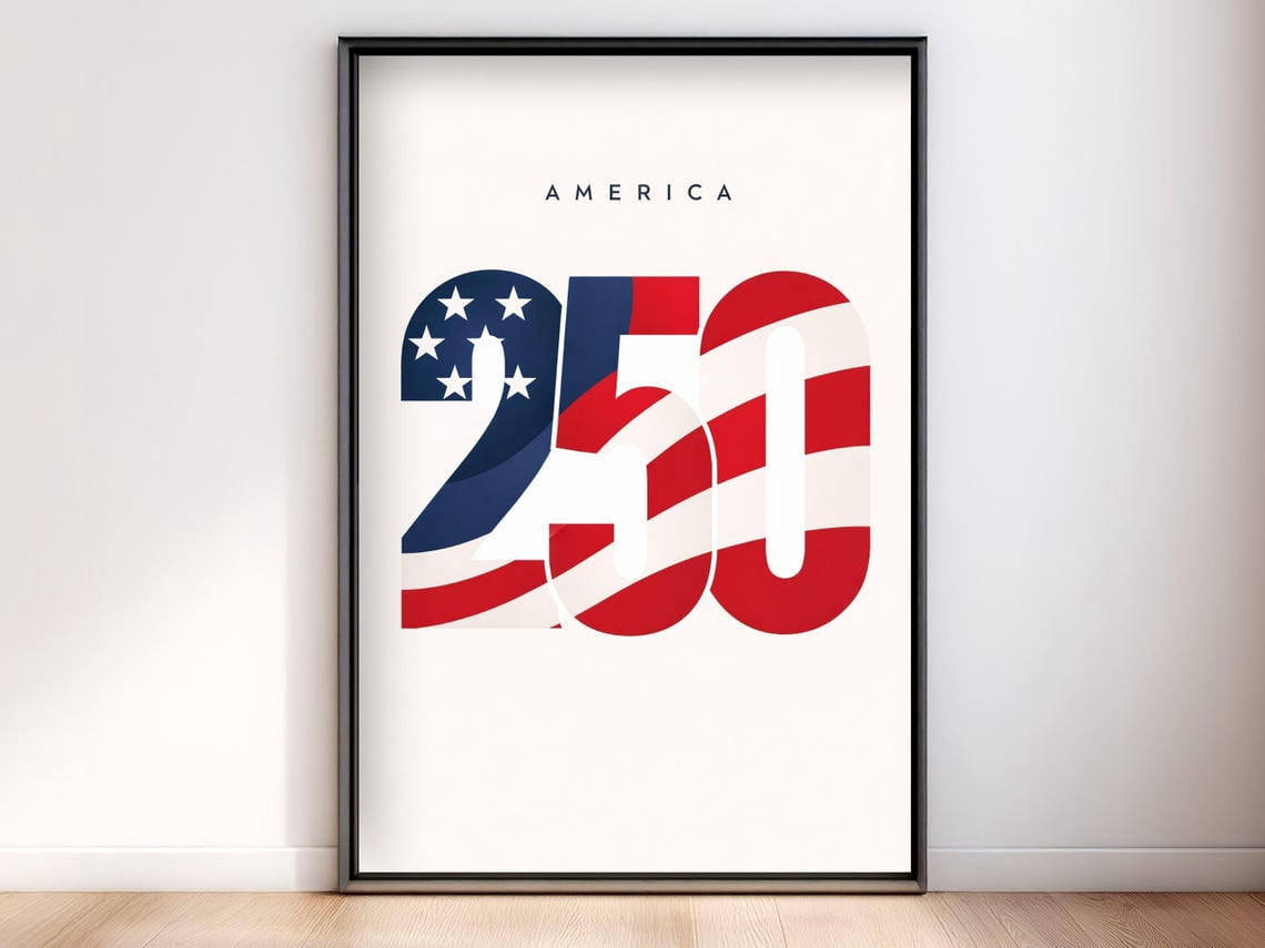 America 250 Minimalist Modern Wall Art USA Flag Typography 1776 Print ...