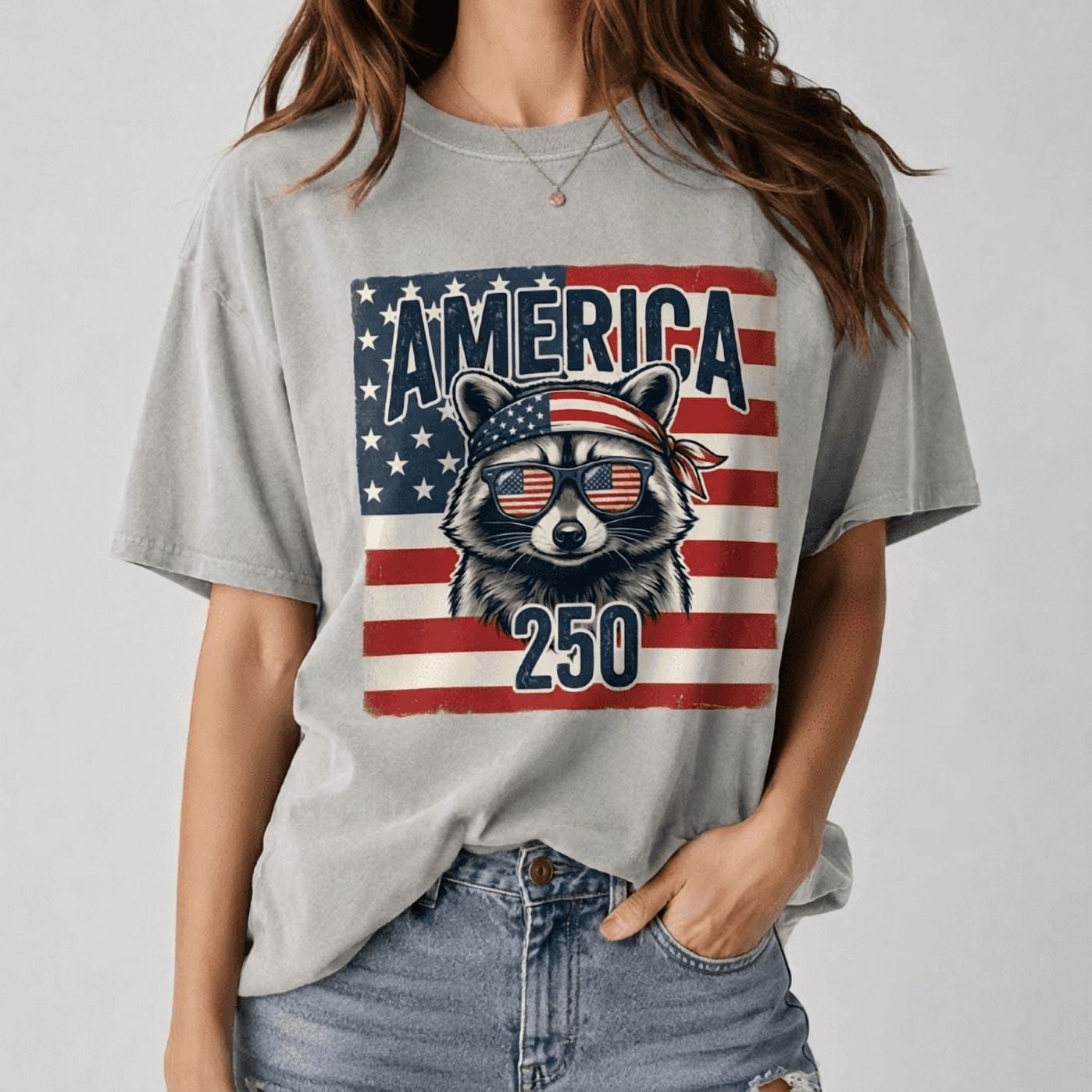 America 250 Patriotic Raccoon Graphic T-Shirt, Vintage USA Flag 4th of ...