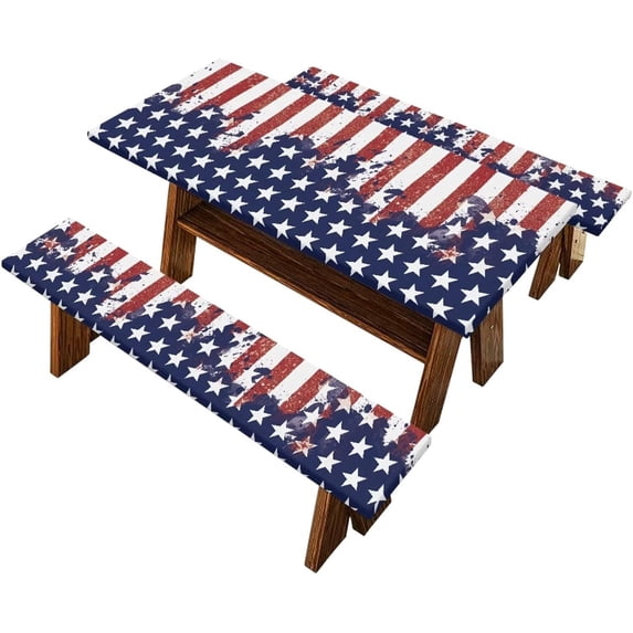 America 250 Picnic Table Cover with Bench Covers Stars and Stripes ...