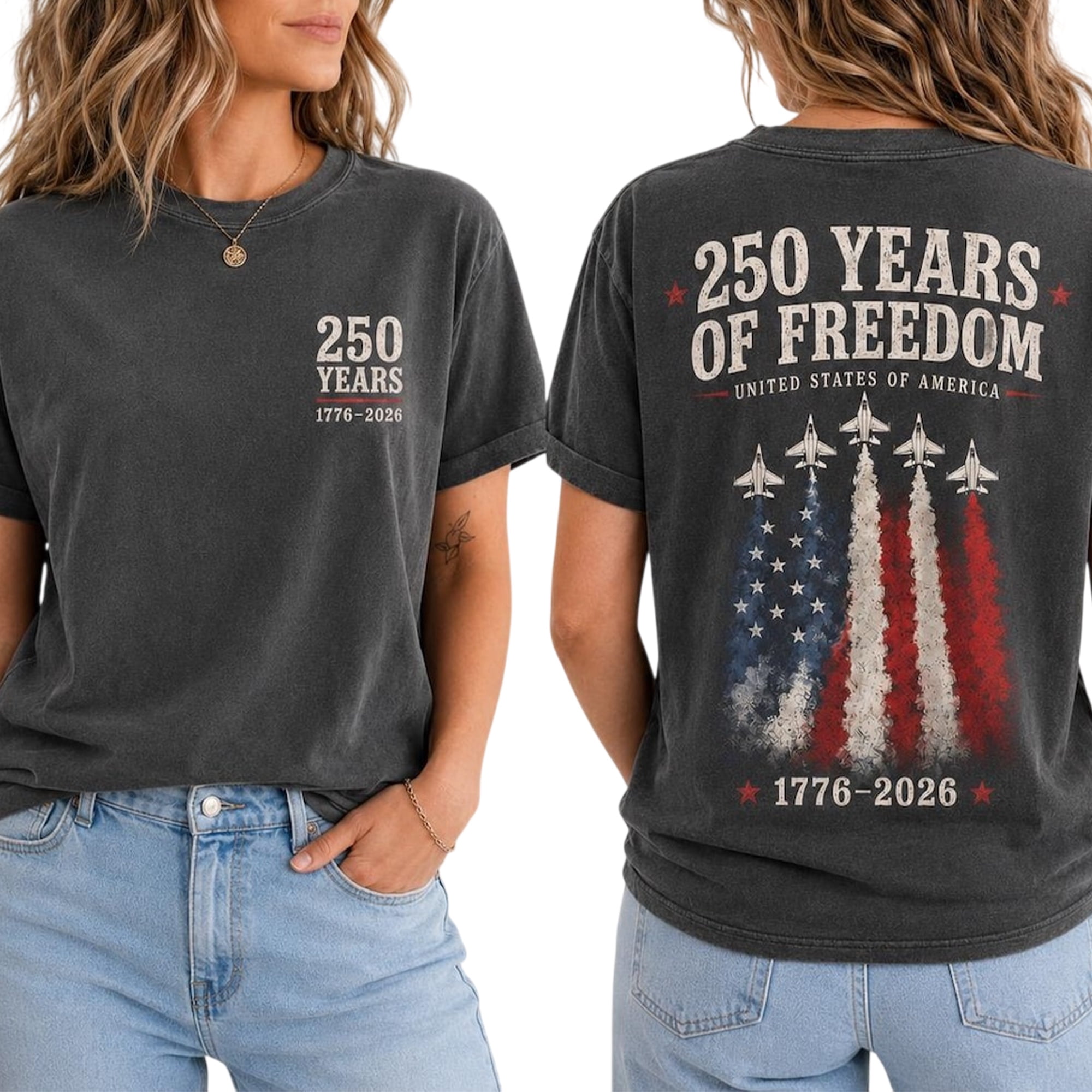 America 250 Shirt, 1776 to 2026 Fighter Jet Tee, Front and Back Print ...