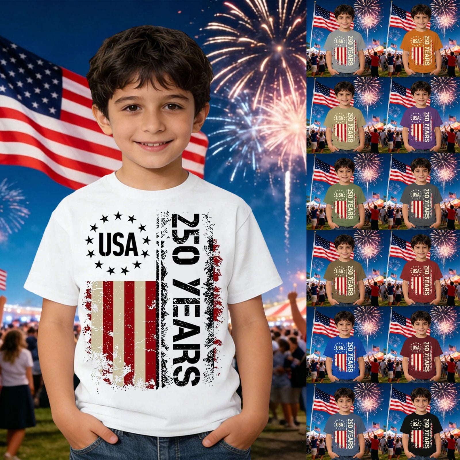 America 250 Shirt Boys Short Sleeve Crewneck 250th Anniversary Print ...