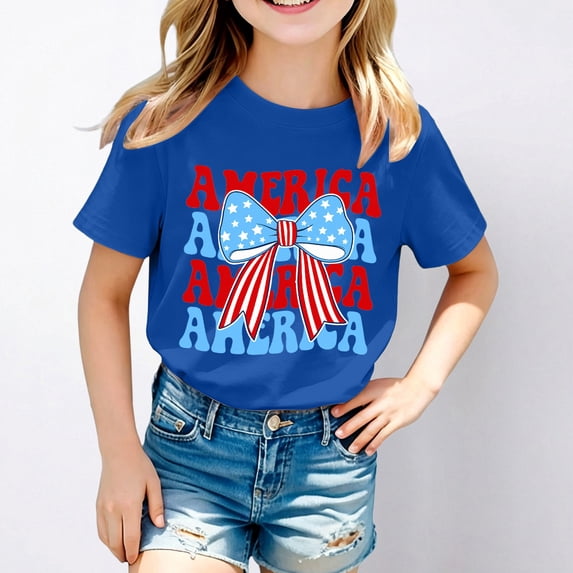 America 250 Shirt Girls Short Sleeve Crewneck Independence Day Print T ...