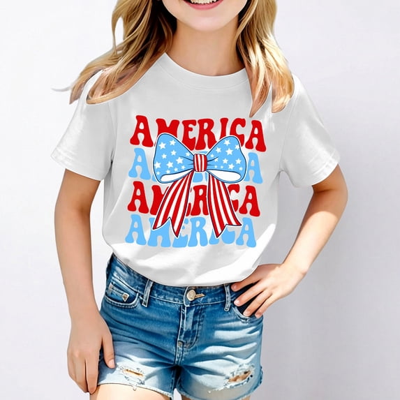 America 250 Shirt Girls Short Sleeve Crewneck Independence Day Print T ...