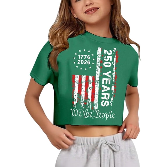 America 250 Shirt Girls Short Sleeve Crewneck Patriotic Graphic Tee ...