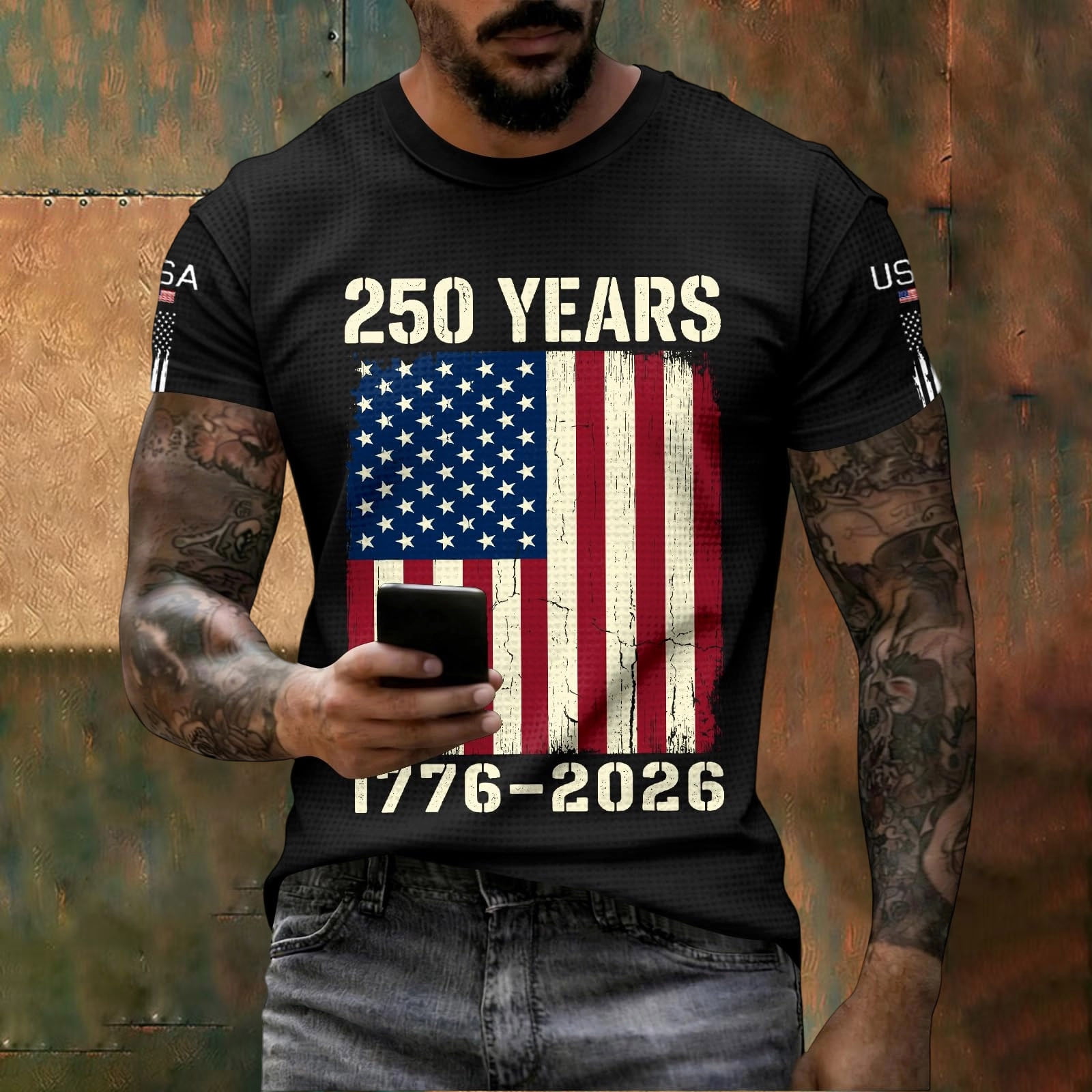 America 250 Shirt Mens Short Sleeve Crewneck Independence Day Print T ...
