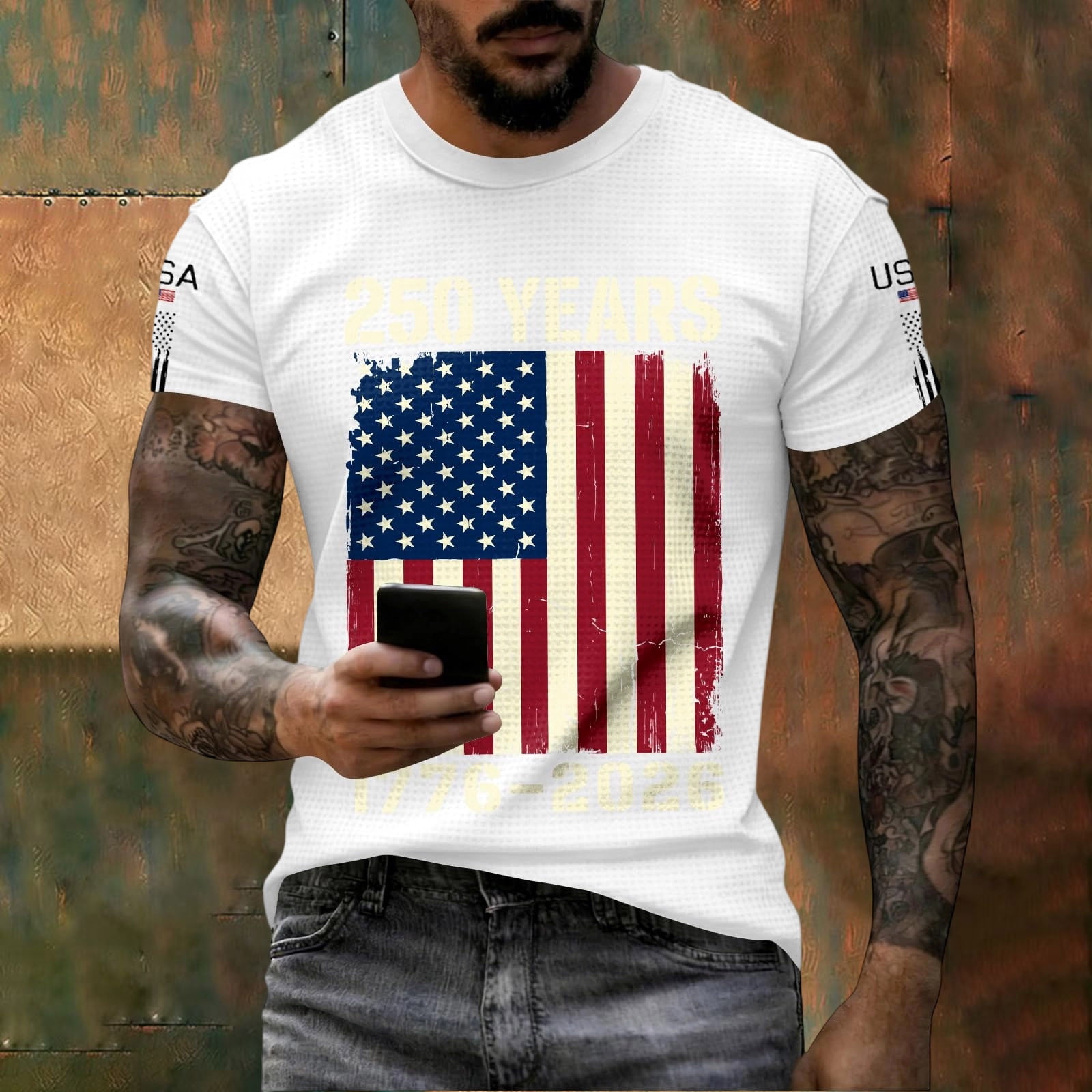 America 250 Shirt Mens Short Sleeve Crewneck Independence Day Print T ...