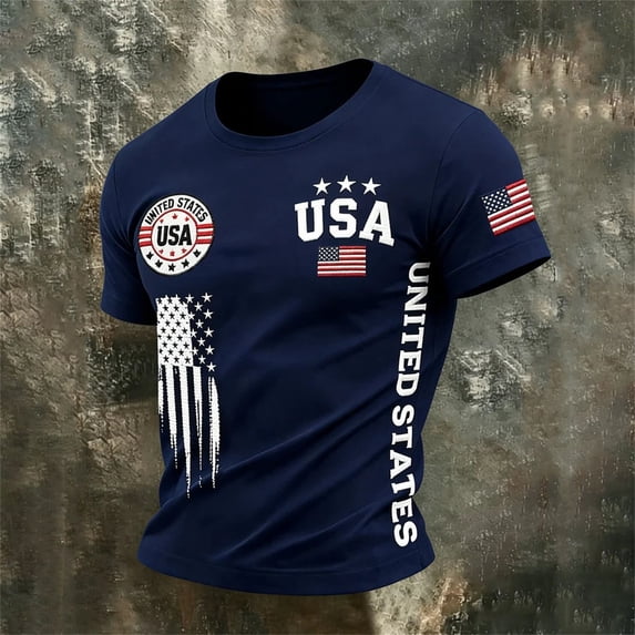 America 250 Shirt Mens Short Sleeve Crewneck Patriotic Graphic Tee Plus ...