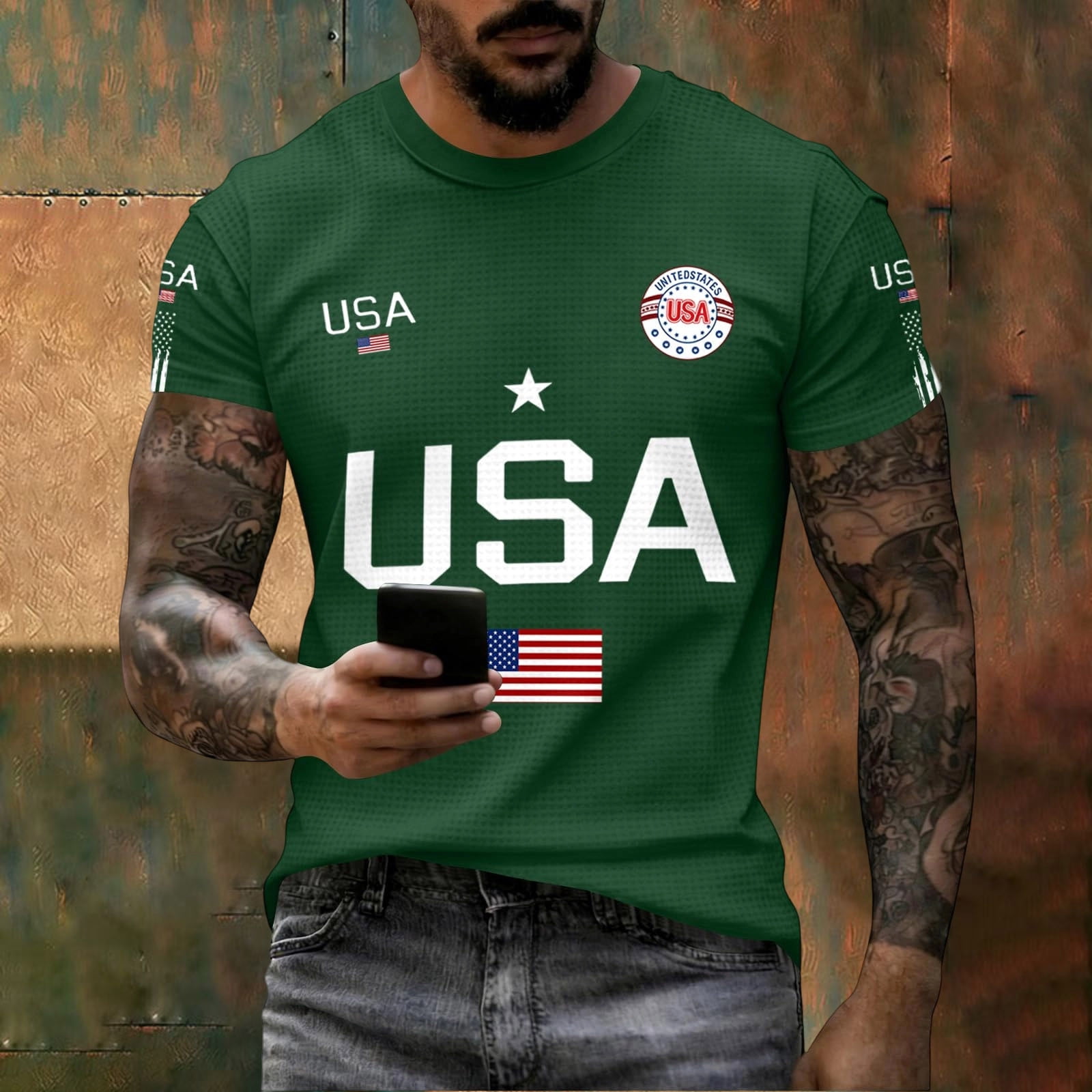 America 250 Shirt Mens Short Sleeve Crewneck Waffle Knit Independence ...