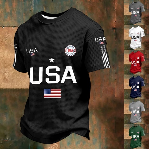 America 250 Shirt Mens Short Sleeve Crewneck Waffle Knit Patriotic ...