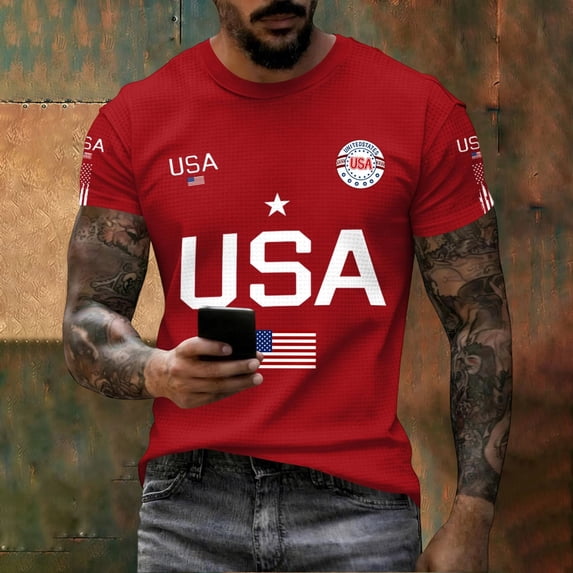 America 250 Shirt Mens Short Sleeve Crewneck Waffle Knit Patriotic Tee ...