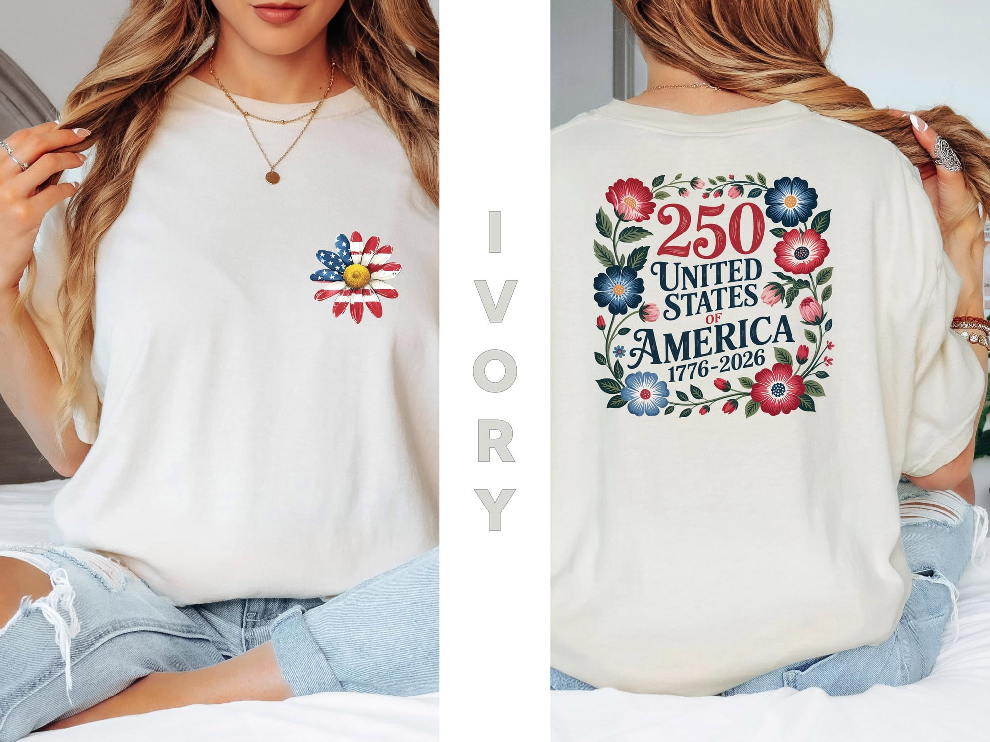 America 250 Shirt USA 250 Years Semiquincentennial Floral Patriotic ...