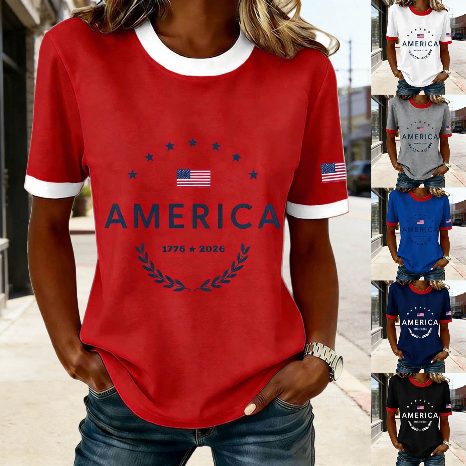 America 250 Shirt Women Short Sleeve V Neck 250th Anniversary Print Tee ...