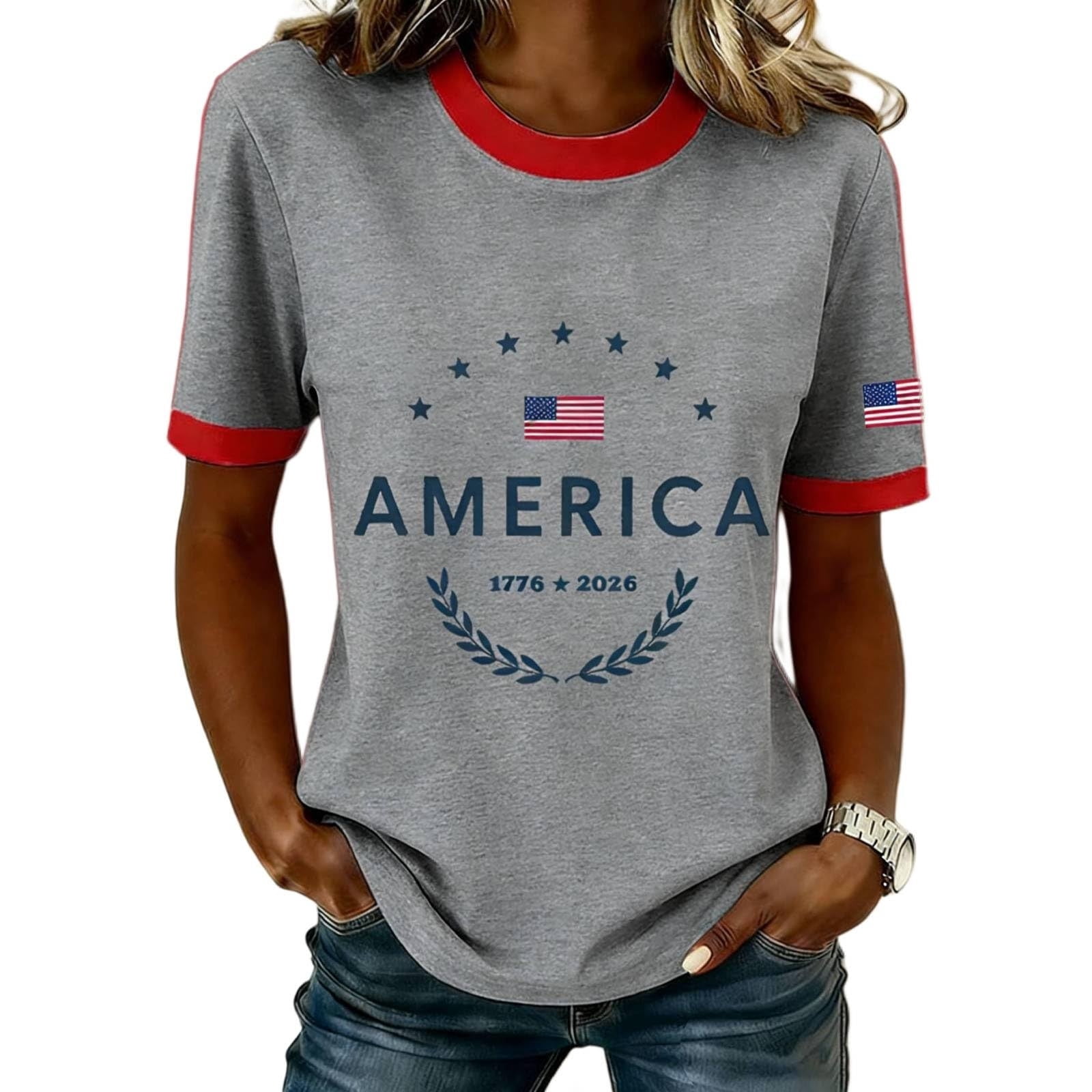 America 250 Shirt Women Short Sleeve V Neck 250th Anniversary Print Tee ...