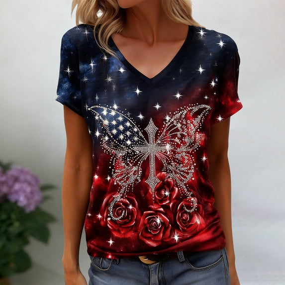 America 250 Shirt Women Short Sleeve V Neck Patriotic Graphic Tee ...